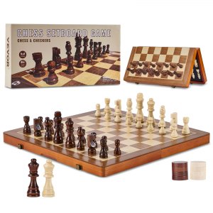 VEVOR Magnetisches Schachspiel aus Holz, 2-in-1 Schach-Dame-Spielset ...