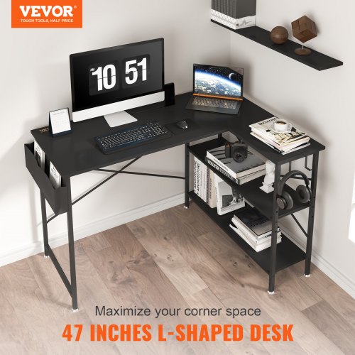 VEVOR Eckschreibtisch L-Förmiger Schreibtisch Schwarz 1200 x 890 x 760 ...