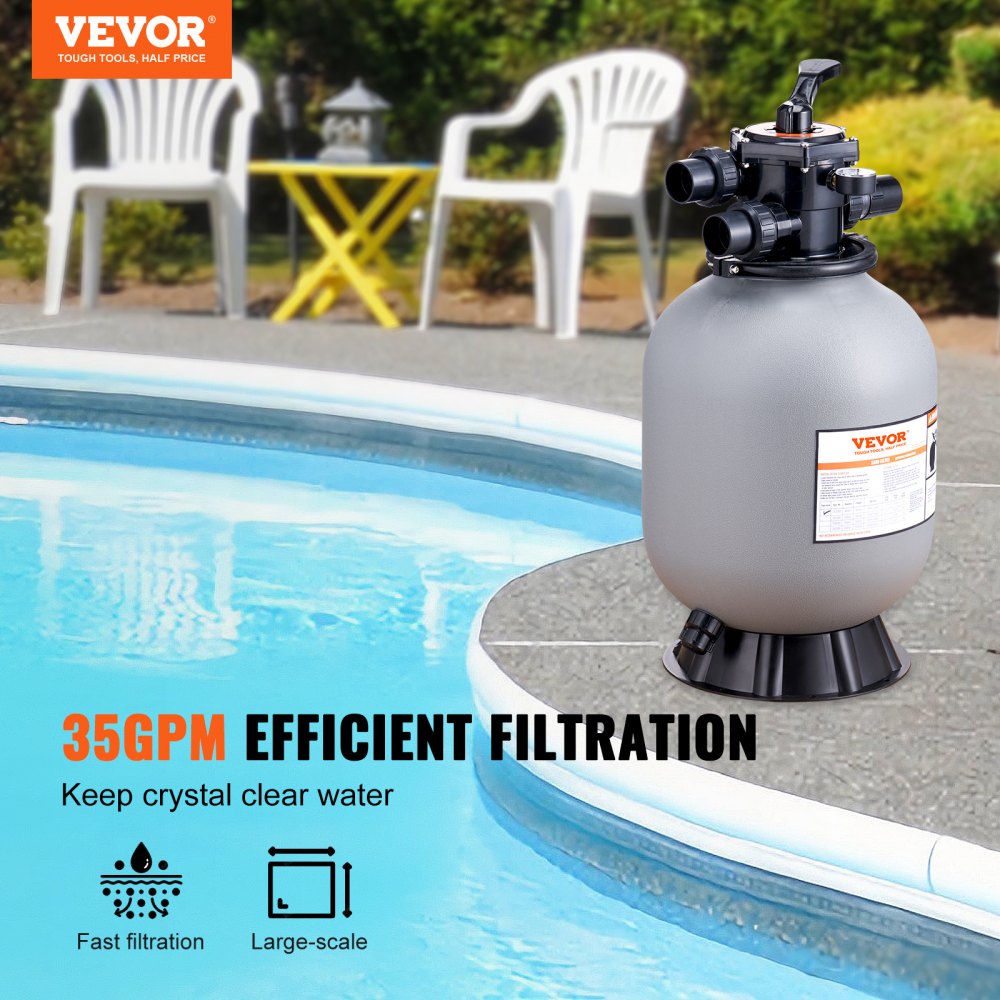 VEVOR Filtro de arena, 16 pulgadas, caudal de hasta 35 GPM, sistema de ...