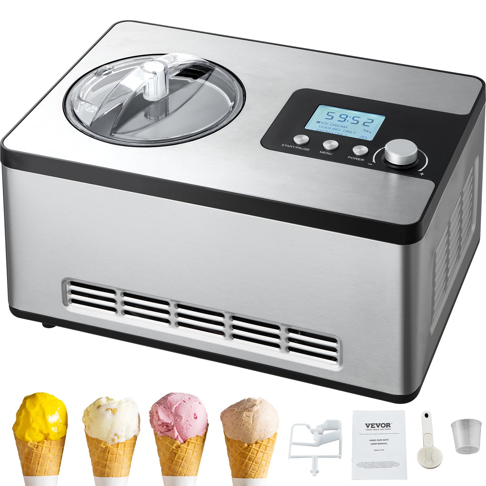 VEVOR Sorbetière Automatique Turbine à Glace Professionnelle 2 L 180 W ...