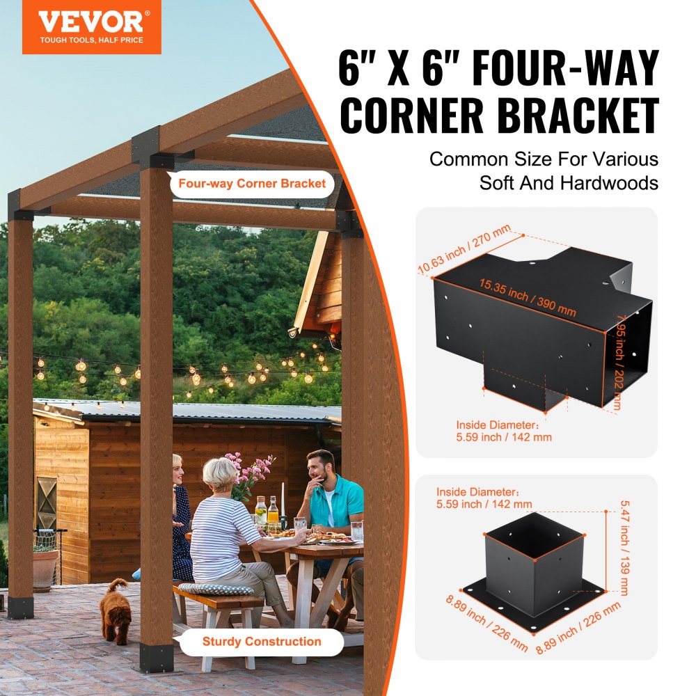 VEVOR Kit Supports de Pergola 6x6 po 15x15 cm Support de Poteau Bois de ...