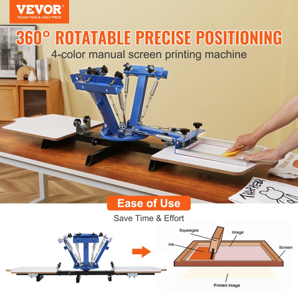 VEVOR Machine de Sérigraphie 4 Couleurs 2 Stations Presse à Sérigraphie ...