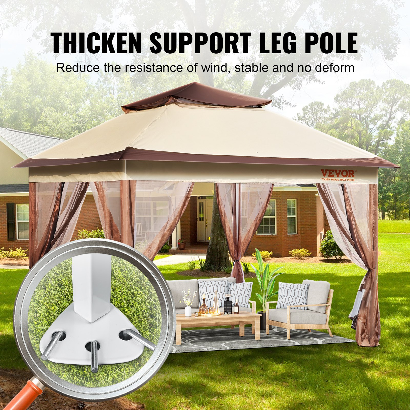 VEVOR Gazebo de Jardin 334x334 cm Tonnelle de Terrasse avec ...