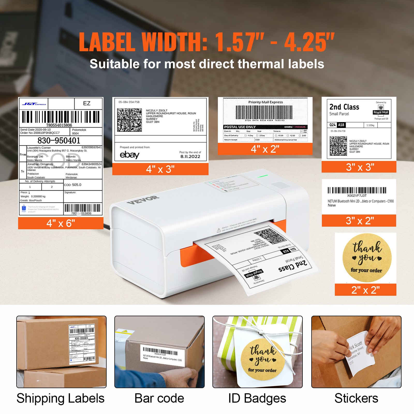 VEVOR Imprimante d'étiquettes Thermique Direct 4x6 Code à Barres USB ...