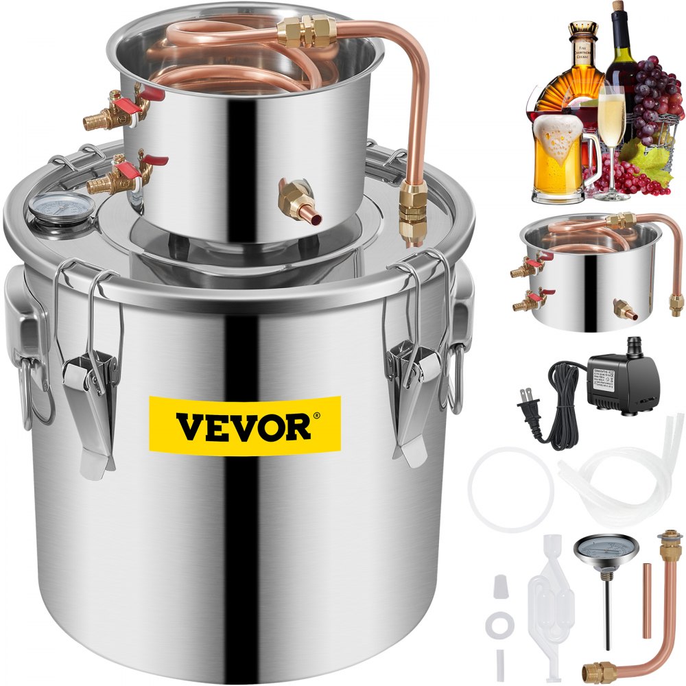 VEVOR Kit di Distillatore Alambicco in Acciaio Inox Rame Puro Materiale per Uso Alimentare ...