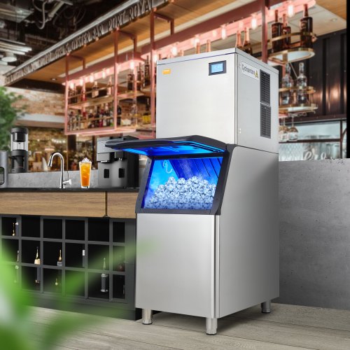 VEVOR Máquina para hacer hielo comercial, 550 libras/24 horas con depósito de almacenamiento ...