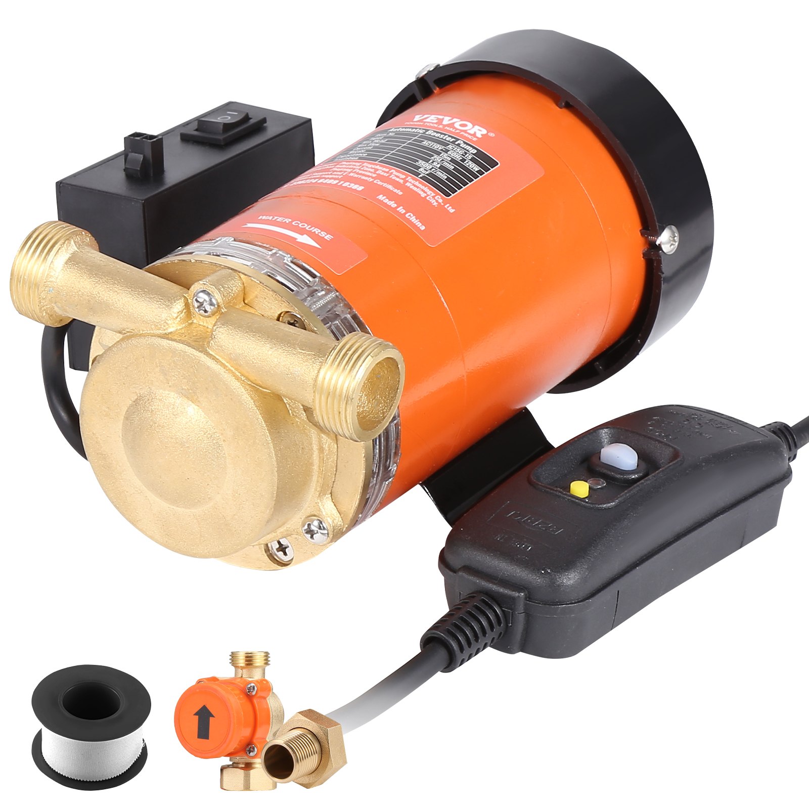 VEVOR Bomba de refuerzo de presión de agua de 120 W, 110 V CA, 396 GPH ...