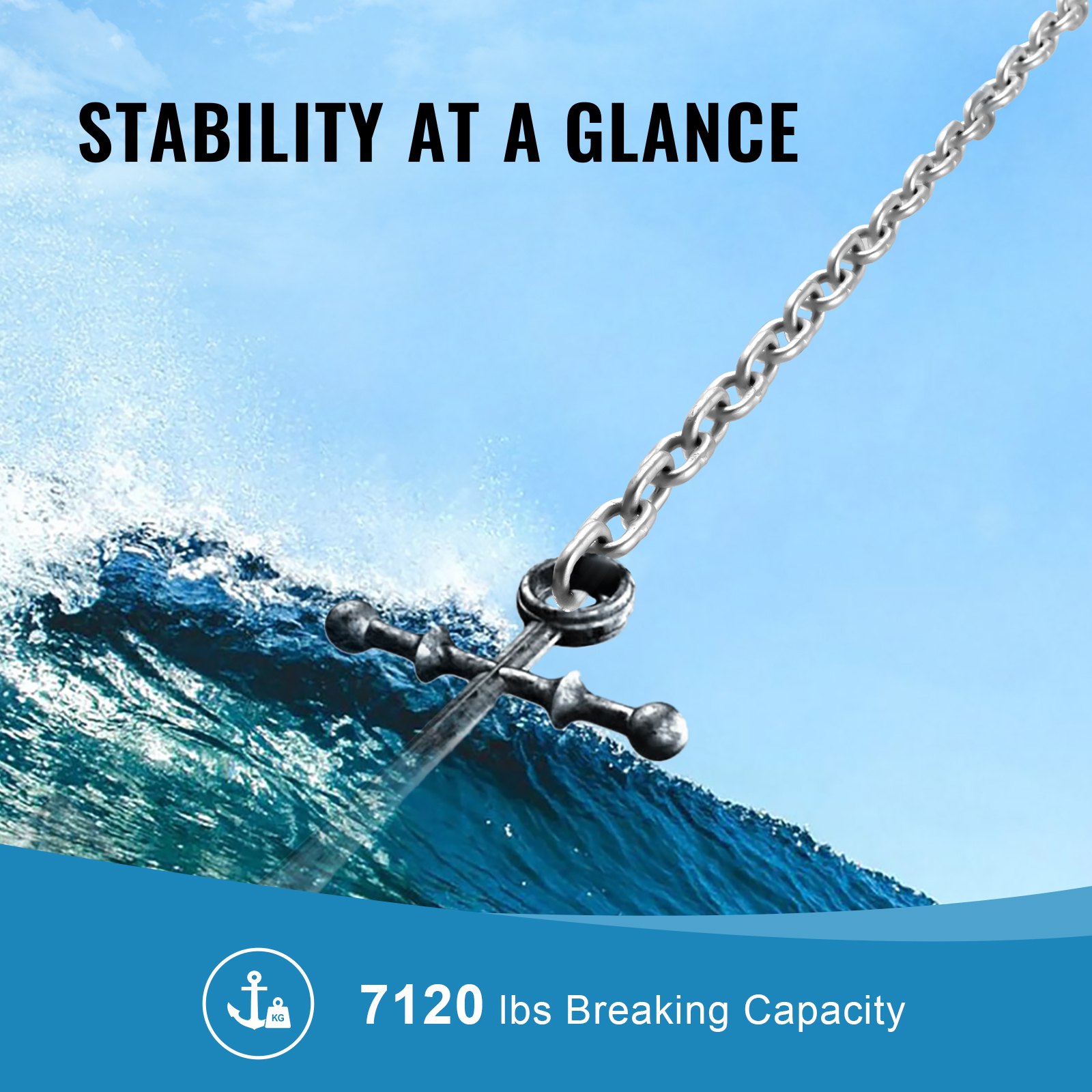 VEVOR Anchor Rode and Chain, 15' x 5/16" Boat Anchor Chain, 1/2" x 200 ...