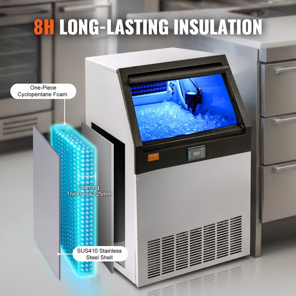 VEVOR Máquina para hacer hielo comercial, 160 libras/24 horas, máquina ...