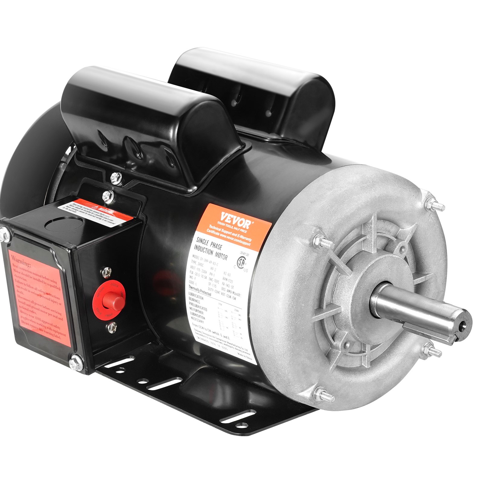 VEVOR Motor eléctrico 2HP 1725 rpm, AC 115V/230V, marco 143/5T, motor ...
