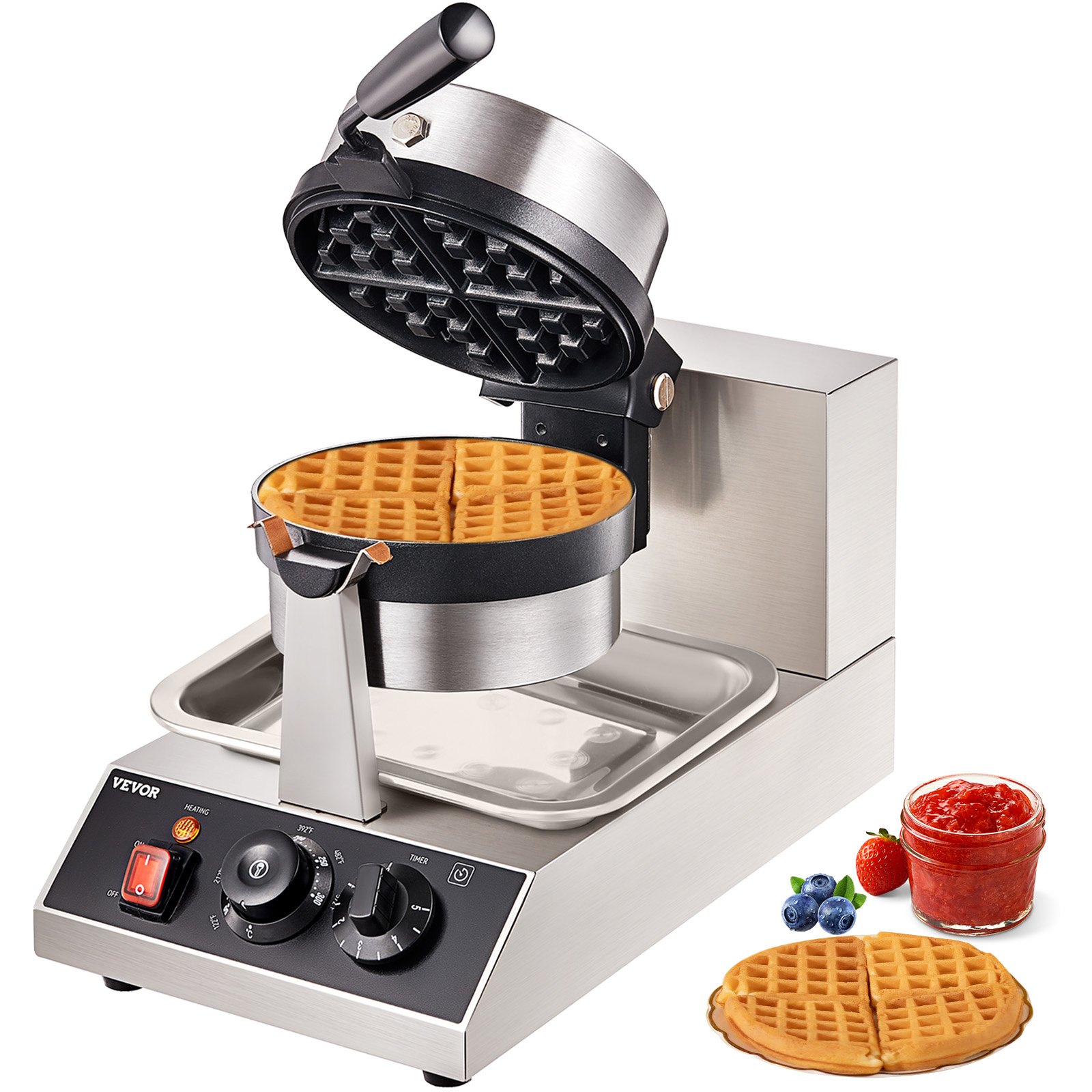 VEVOR Maquina Gofres para Hacer Gofre Gofrera redonda comercial 1300W ...