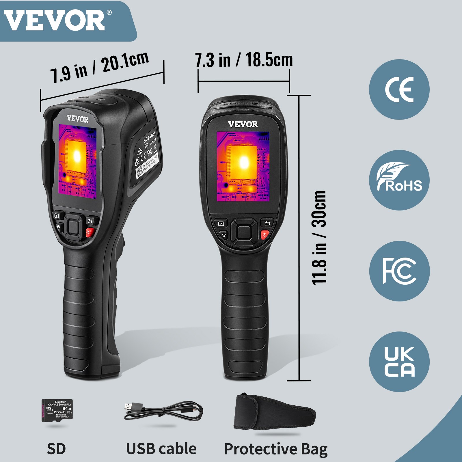 VEVOR Handheld Warmtebeeldcamera Infraroodcamera Camera IR Thermometer ...