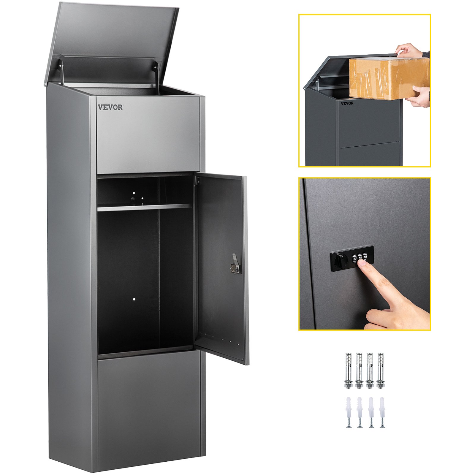 VEVOR Pakket Drop Box Grijs Pakketbrievenbus 38 x 23 x 105 cm Pakketbox ...