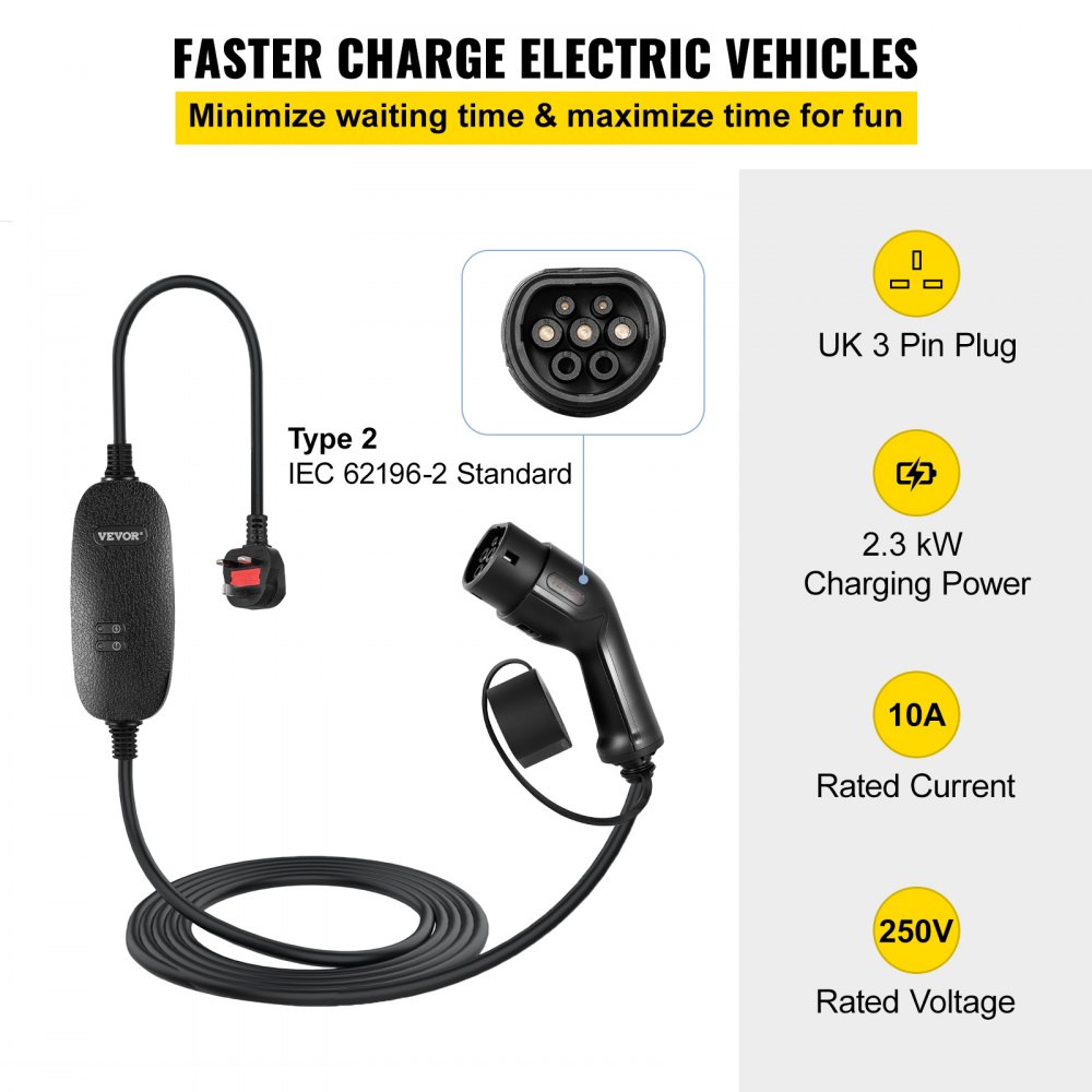 VEVOR EV lader EV laadkabel 10A laadstation elektrische auto stekker 2 ...