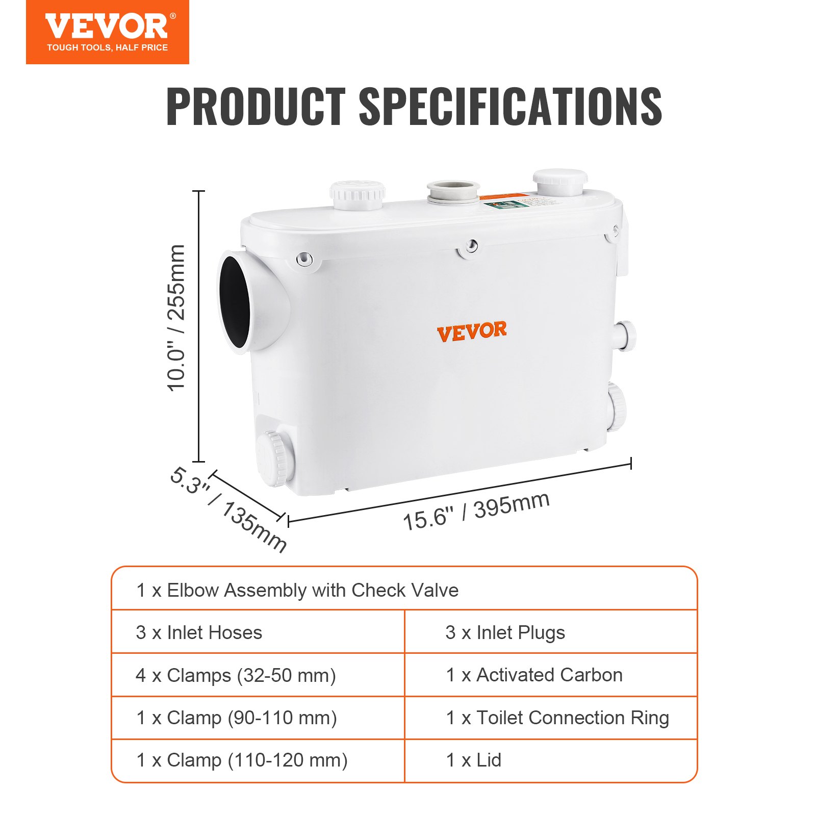 VEVOR rioollift 500W rioollift 8m opvoerhoogte rioolpomp 6600L/u ...