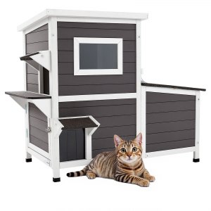 VEVOR Buitenkattenhuis, 2-laags houten kattenhut, verhoogde ...