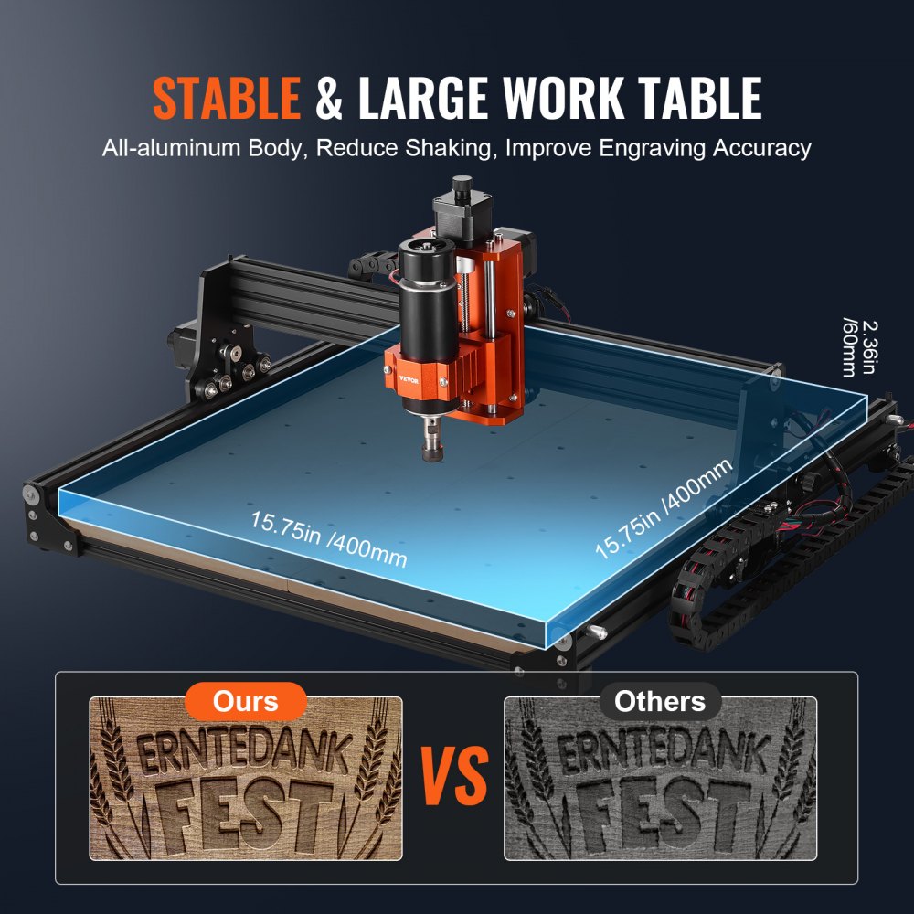 VEVOR CNC-freesmachine,400x400x60mm Werkgebied, 300W Graveermachine, 3 ...