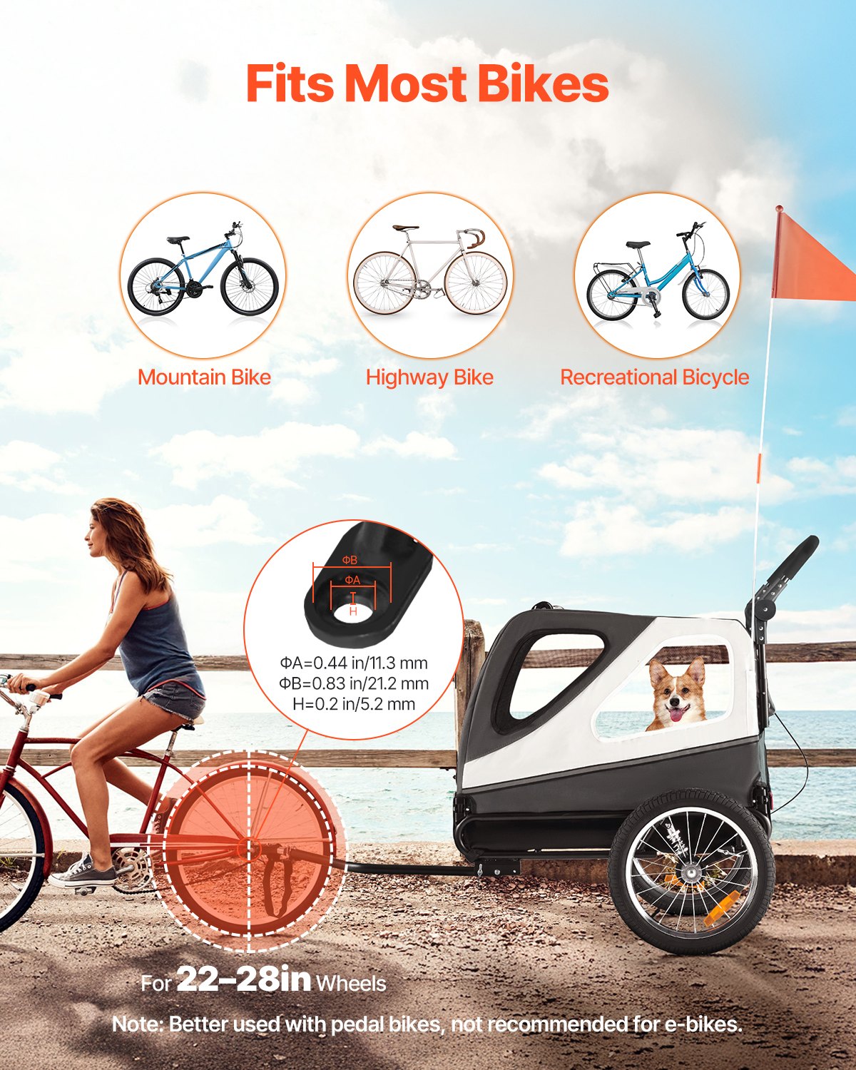 VEVOR Hondenkar, tot 45 kg, 2-in-1 Fietskar voor Kleine & Grote Honden ...
