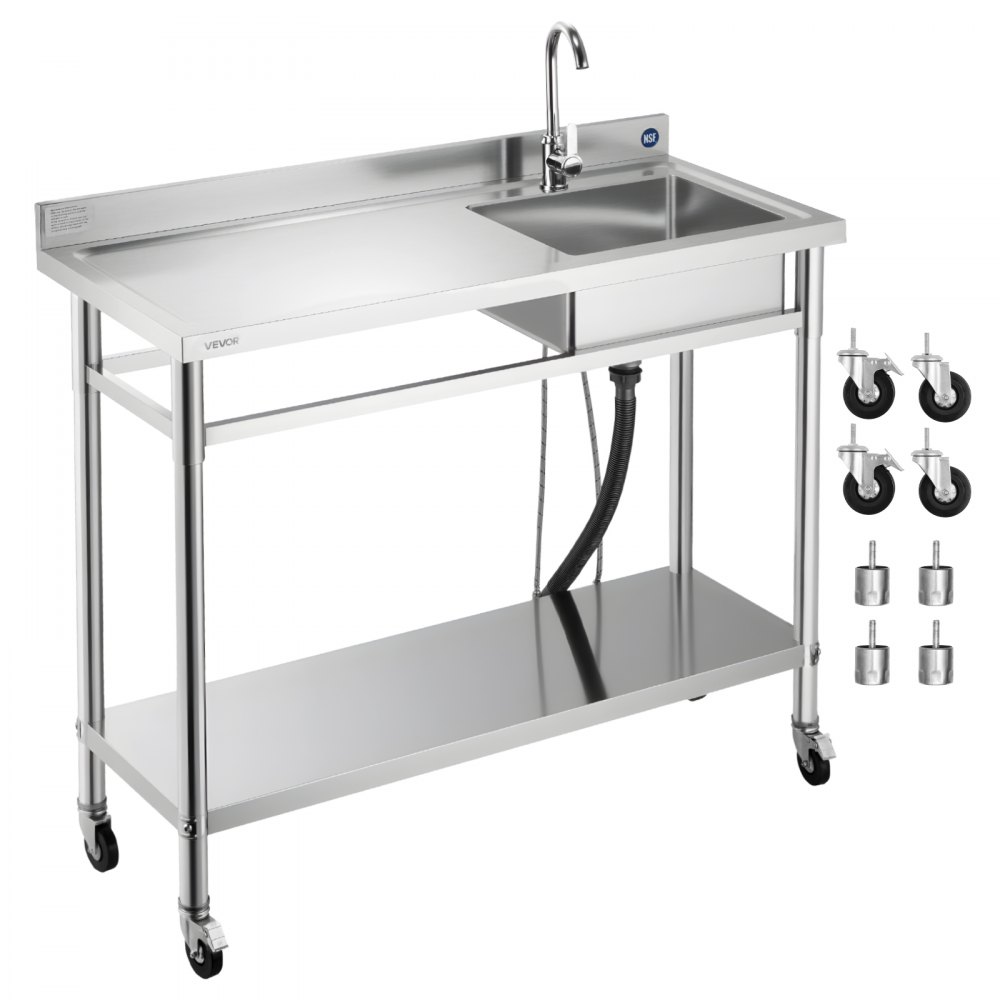 VEVOR Stainless Steel Utility Sink, Rolling Single Bowl Commercial ...