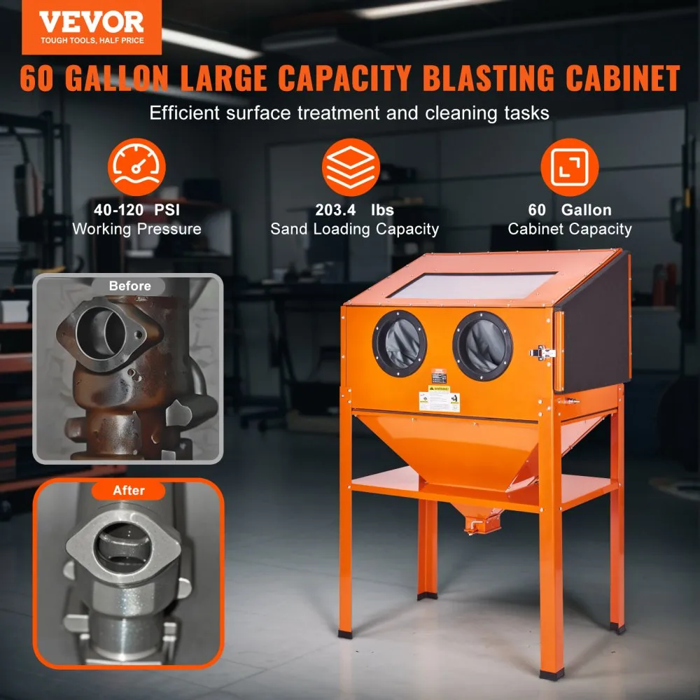 VEVOR 60 Gallon Sandblasting Cabinet, 40-120PSI Sand Blasting Cabinet ...