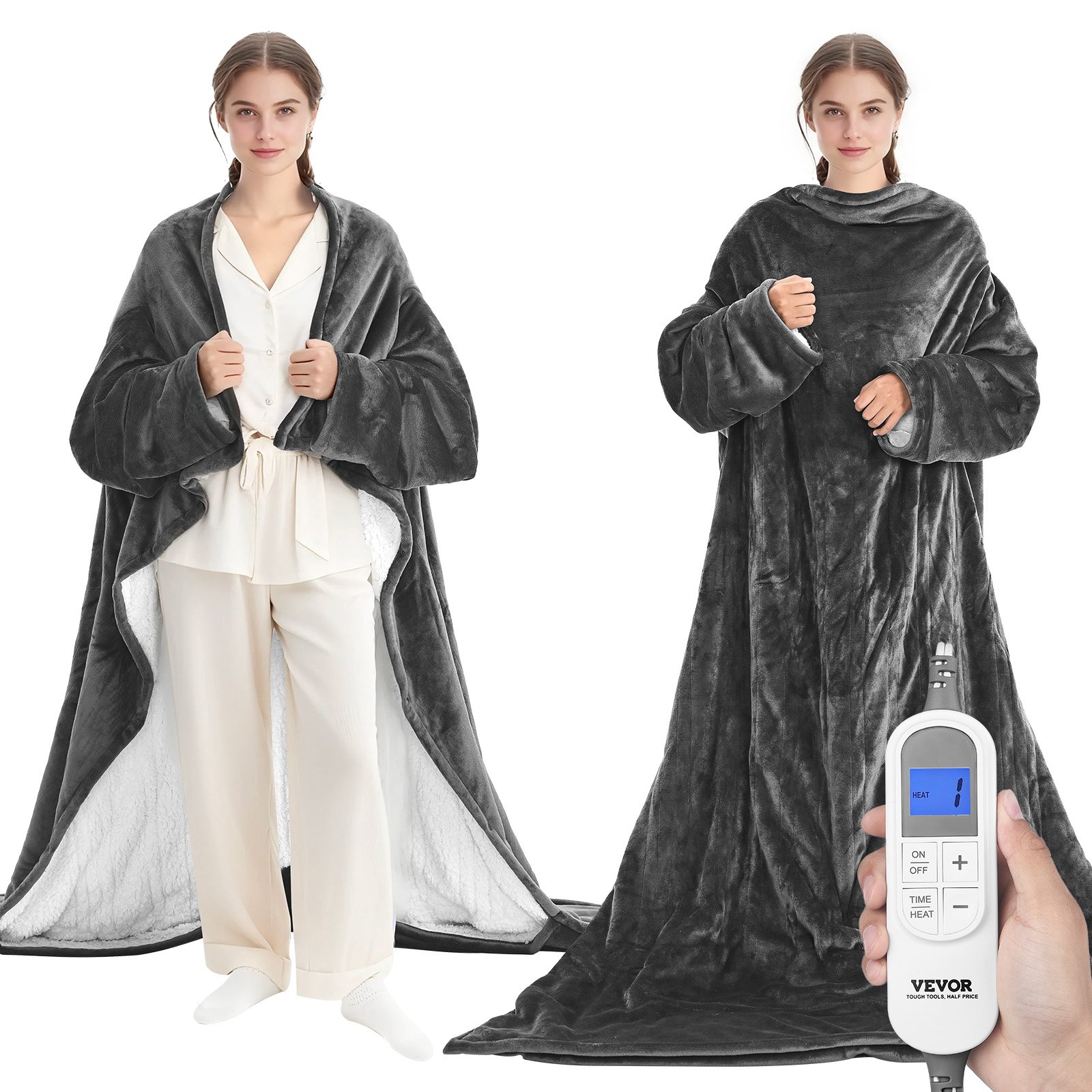 VEVOR Wearable Electric Heated Throw Blanket with Foot Pocket & Sleeves ...