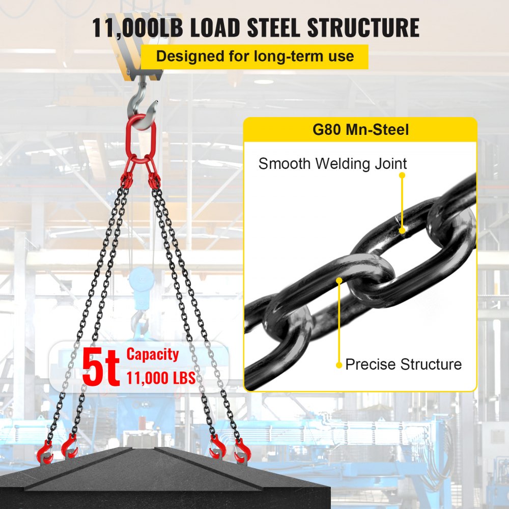 VEVOR 5Ft Chain Sling 5/16 Inch X 5 Ft Engine Lift Chain G80 Alloy ...