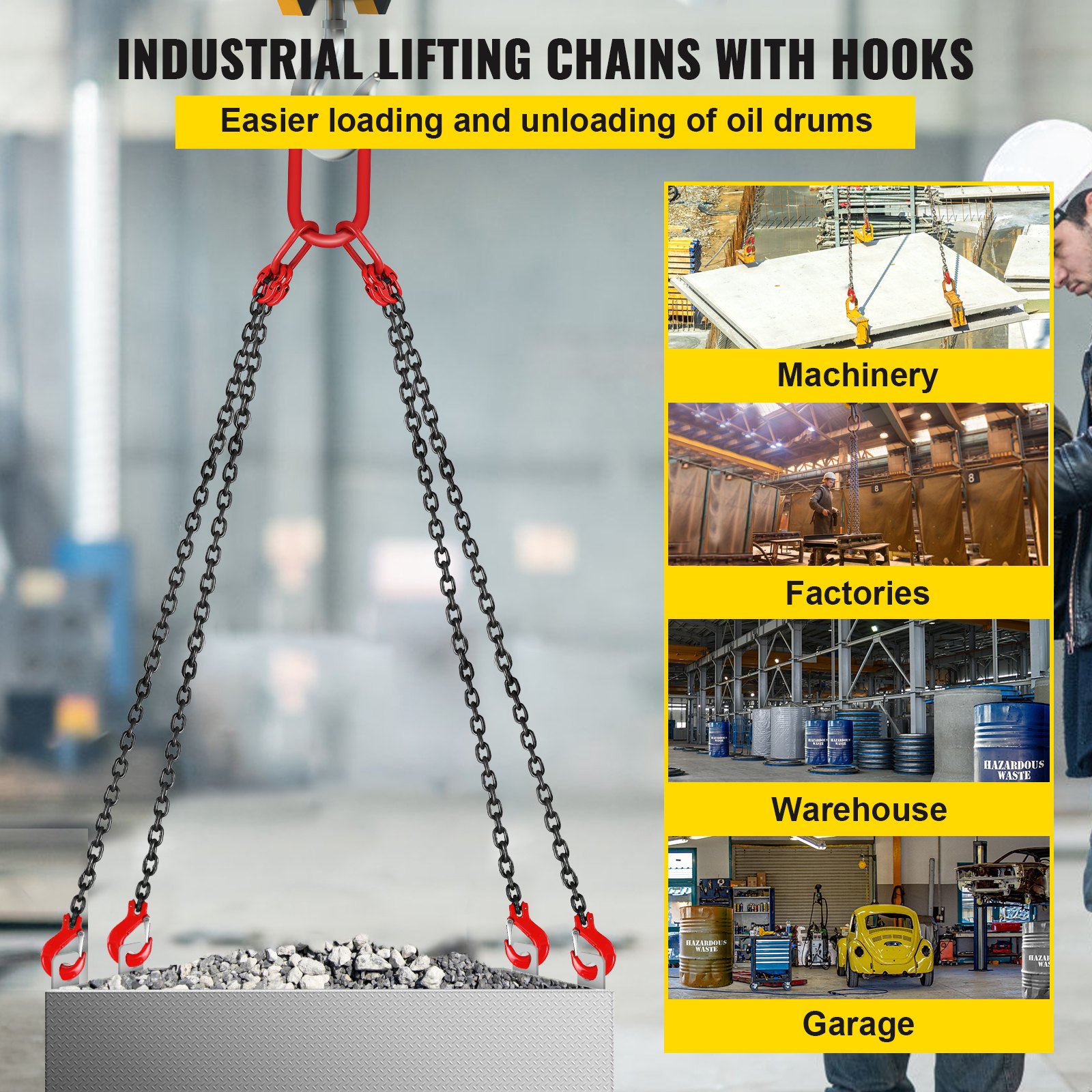 VEVOR 5Ft Chain Sling 5/16 Inch X 5 Ft Engine Lift Chain G80 Alloy ...