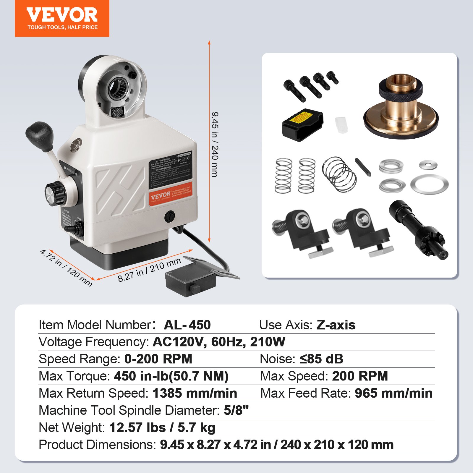 VEVOR Z-Axis Power Feed for Milling Machine, 450 in-lb Torque, 0-200RPM ...