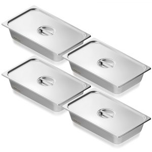 VEVOR 4 Pack Hotel Pans, Full Size Anti-Jam Steam Pan with Lid, 0.8mm ...