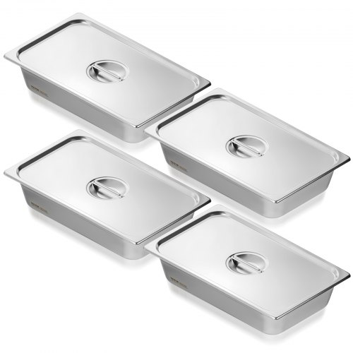 VEVOR 4 Pack Hotel Pans, Full Size Anti-Jam Steam Pan with Lid, 0.8mm ...