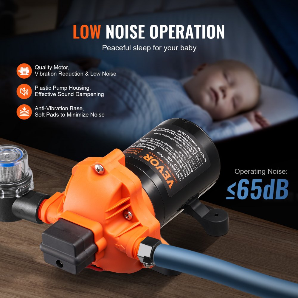 VEVOR 12V Diaphragm Pump 3.5GPM 13.25L/min 3-Chamber Water Pump ...