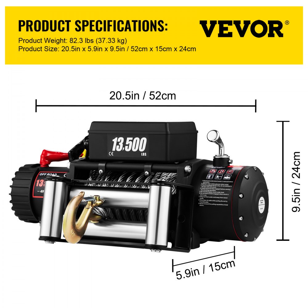 VEVOR VEVOR Recovery Electric Winch 6123.5 kg 12V Truck Trailer Rope ...