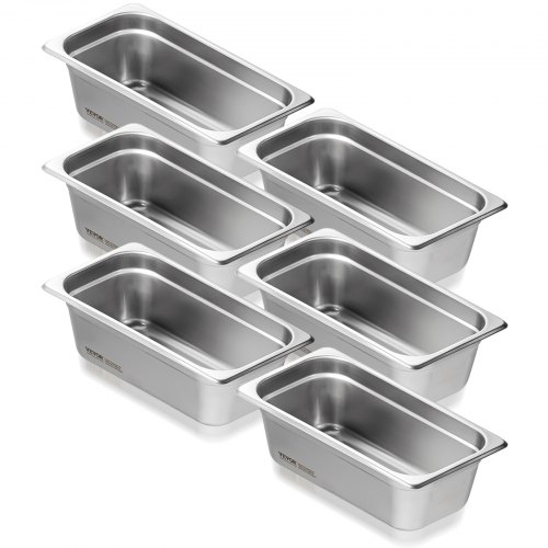 VEVOR 6 Pack Hotel Pans, 1/3 Size Anti-Jam Steam Pan, 0.8mm Thick ...
