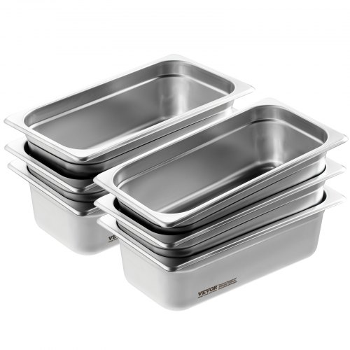 VEVOR 6 Pack Hotel Pans, 1/3 Size Anti-Jam Steam Pan, 0.8mm Thick ...