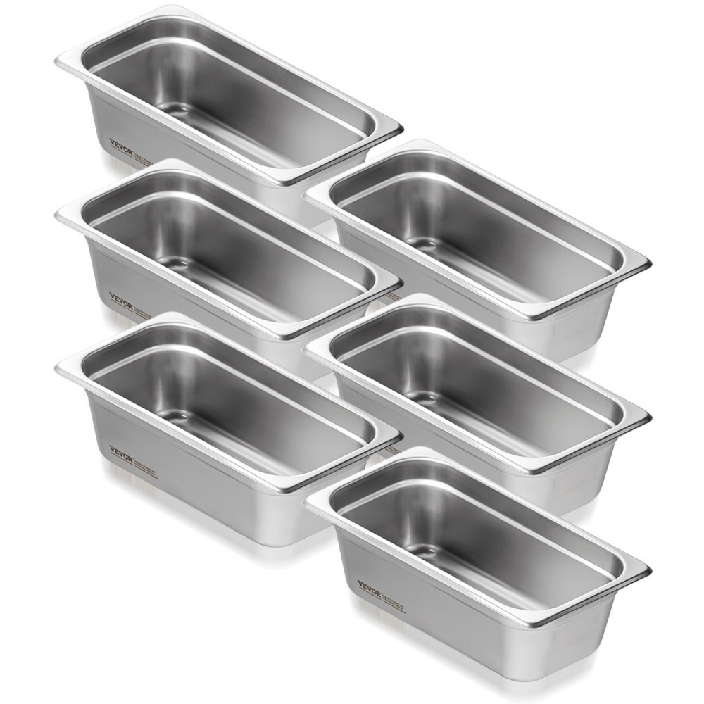 VEVOR 6 Pack Hotel Pans, 1/3 Size Anti-Jam Steam Pan, 0.8mm Thick ...