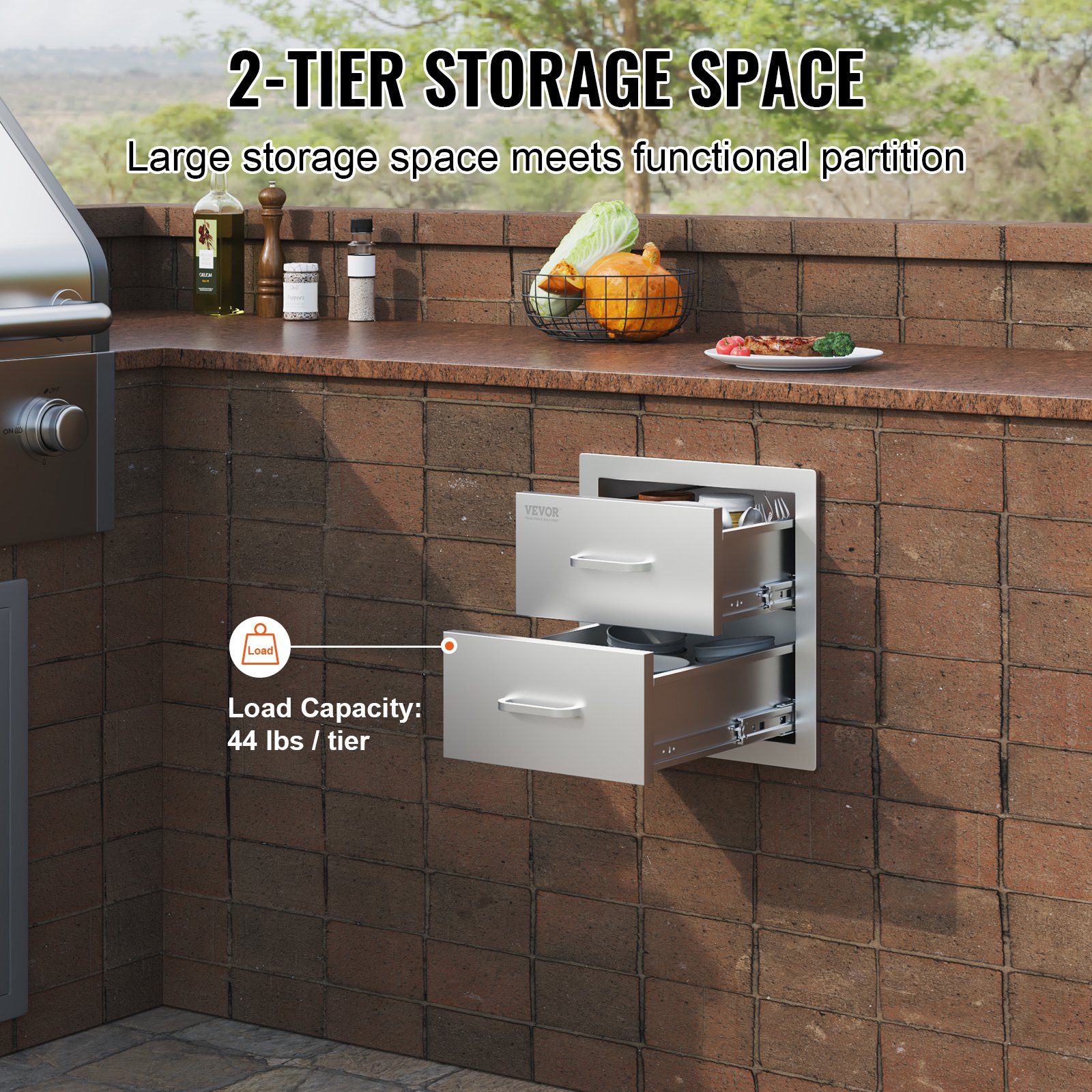 VEVOR Outdoor Kitchen Drawers 14W x 14.4H x 23D Inch, Flush Mount ...