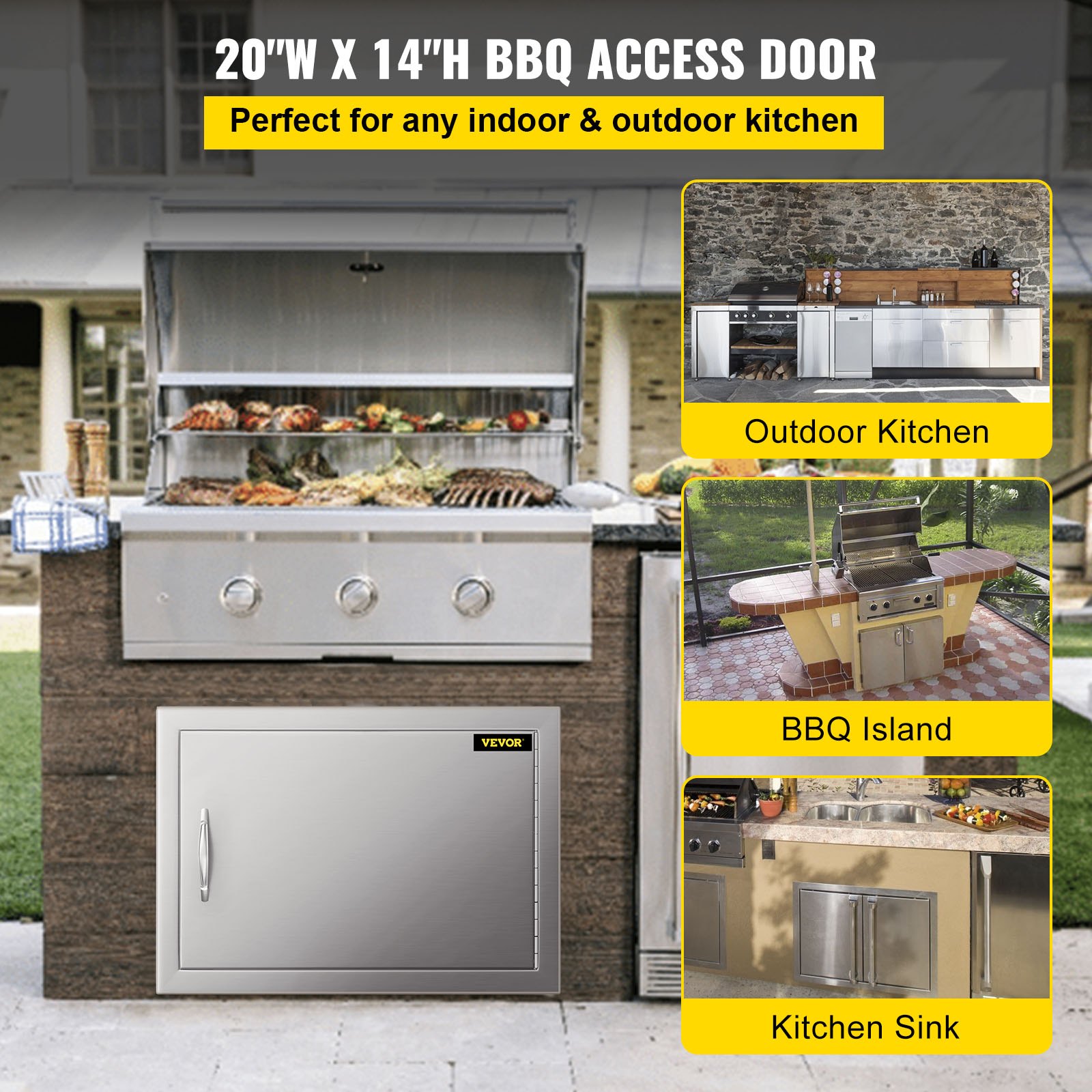 VEVOR BBQ Access Door 20W x 14H Inch, Horizontal Single BBQ Door ...