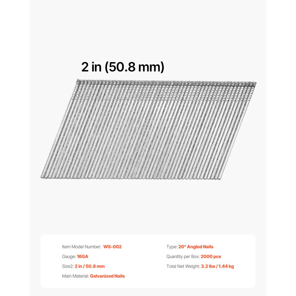 VEVOR 16 GA Angled Nails – 2 in, 2000 Count, 20° Finish