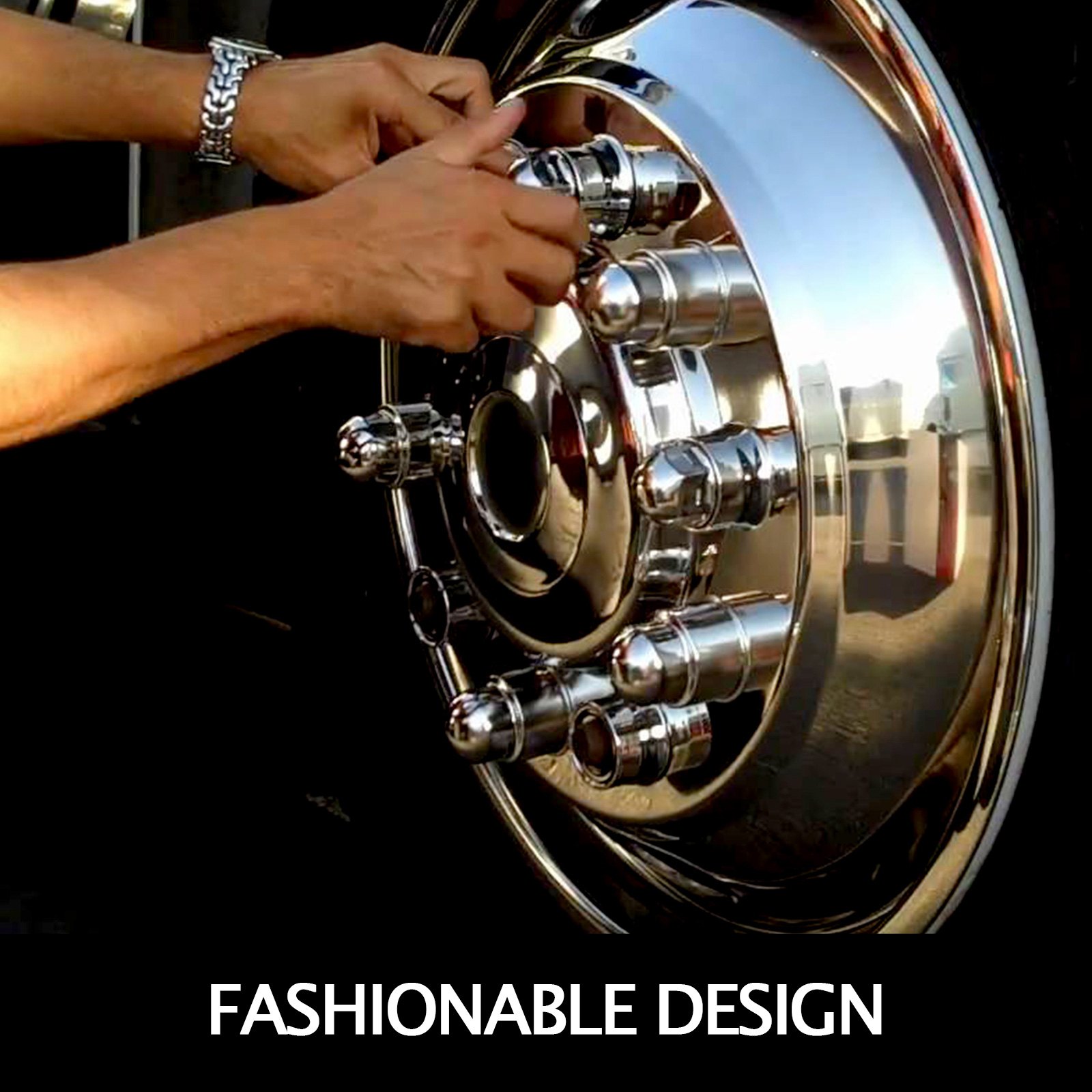 VEVOR Polished 19.5\" 10 Lug Wheel Simulators Stainless Steel Bolt Kit ...