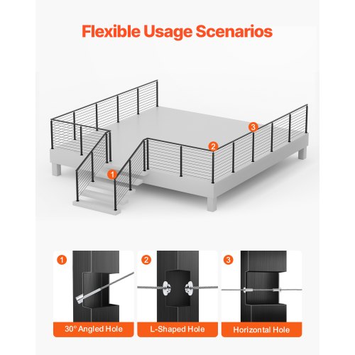 VEVOR Cable Railing Post, 36x1x2 Inch Stair Railing Post, with Pre ...