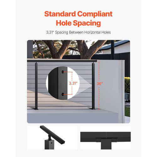 VEVOR 1-Pack Cable Railing Post, 36x2x2 In Horizontal-Hole Deck Railing ...