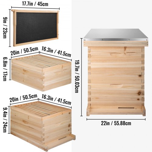 VEVOR Bee Hive 20 Frame Beehive Box 10 Deep and 10 Medium Frames ...