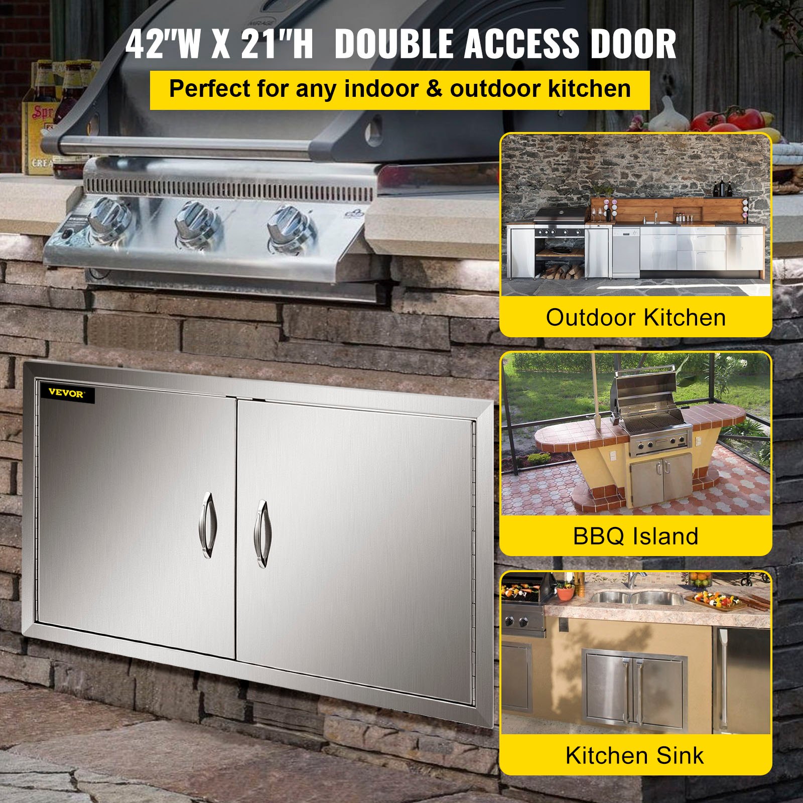 VEVOR BBQ Access Door 42W X 21H Inch, Double BBQ Door Stainless Steel ...