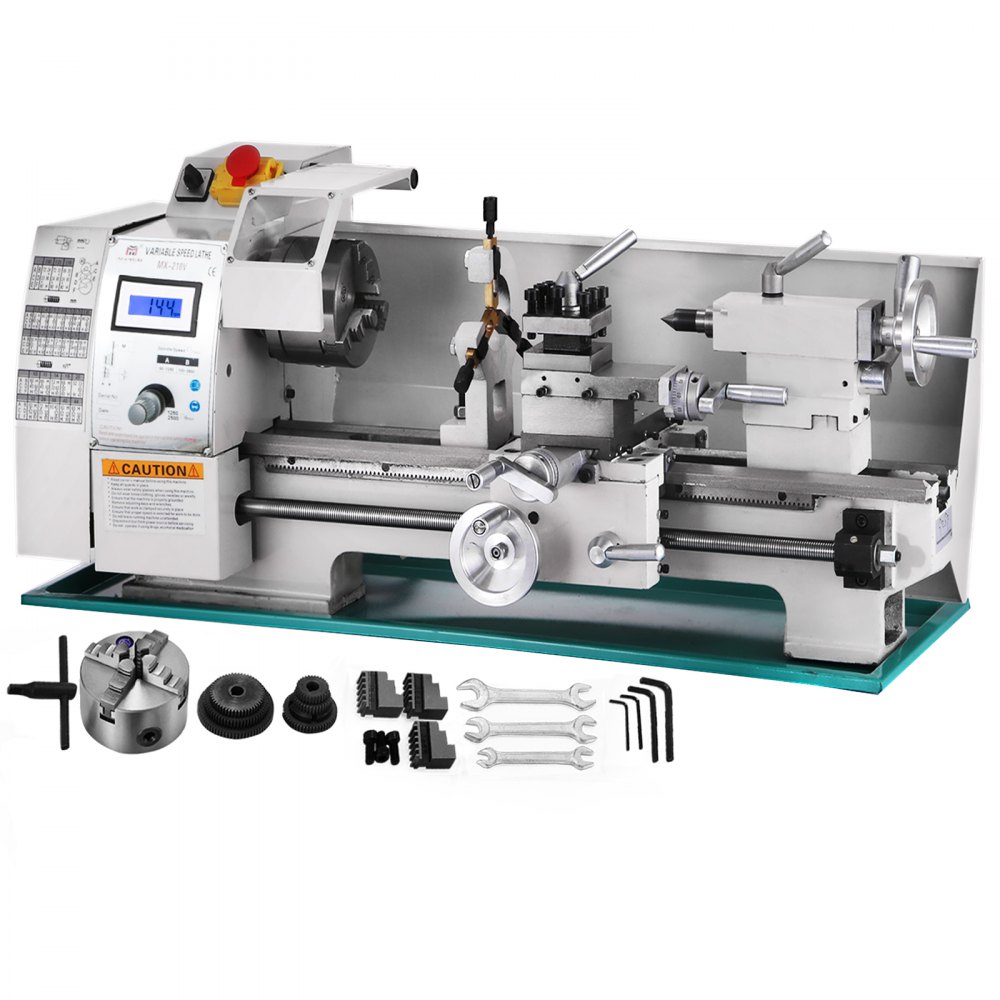 VEVOR Metal Lathe 8x16 Inch 750W Infinitely Variable Speed for Metal ...