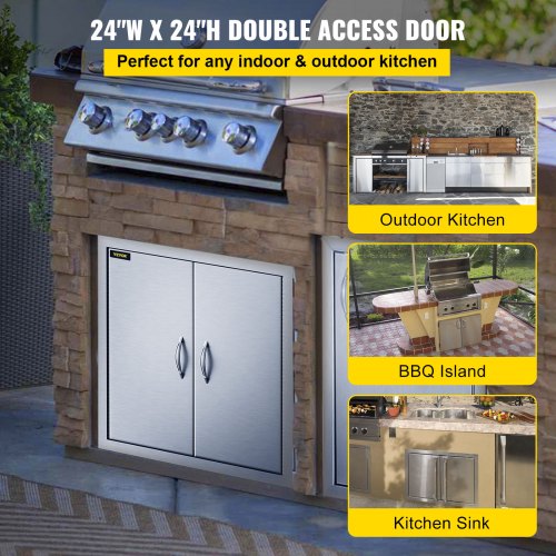VEVOR BBQ Access Door 24W x 24H Inch, Grill Door Double Door Brushed ...
