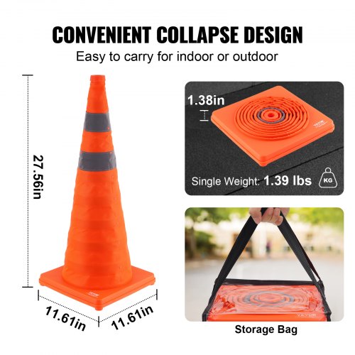 VEVOR Safety Cones, 4 Pack 28 inch Collapsible Traffic Cones ...