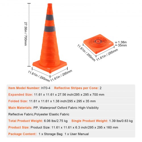 VEVOR Safety Cones, 4 Pack 28 inch Collapsible Traffic Cones ...