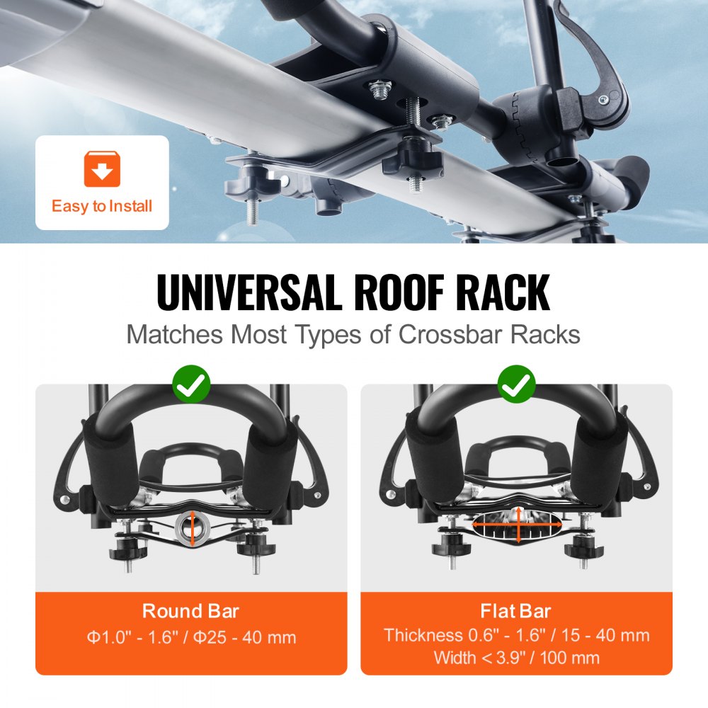 VEVOR Kayak Roof Rack 1 Pair J-Bar, Soft Roof Rack, Top Mount Tie Down ...