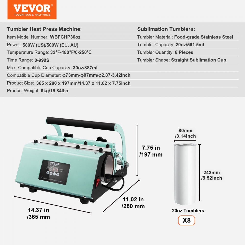 VEVOR Tumbler Heat Press Machine and Sublimation Tumblers, Tumbler ...