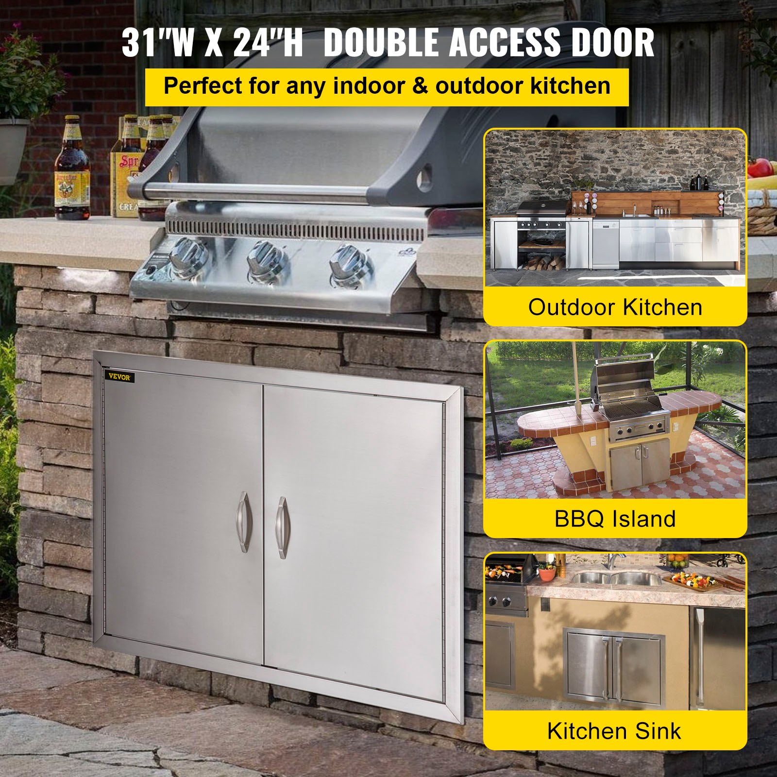 VEVOR BBQ Double Access Door 31W x 24H Inch, BBQ Door Stainless Steel ...